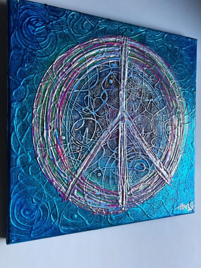 Textured Peace Sign Painting, Holographic Dimensional Art, 12x12 - Etsy