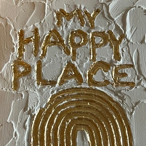 Original Textured Plaster Acrylic and Gold Leaf on 5x5.5 Wood My Happy ...