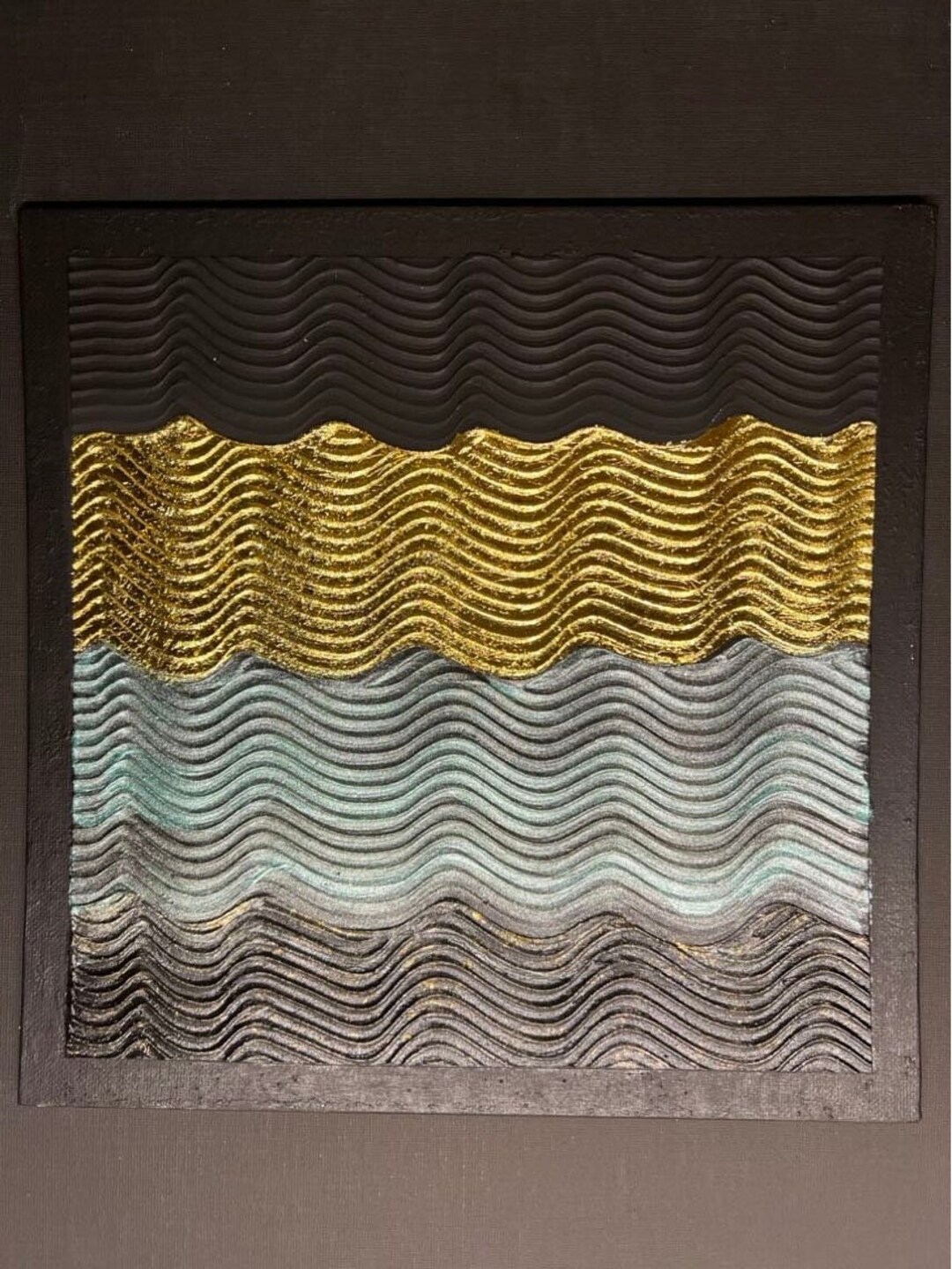 Black Textured Art, Plaster Canvas Panel 10x10, Black, Gold, Blue ...