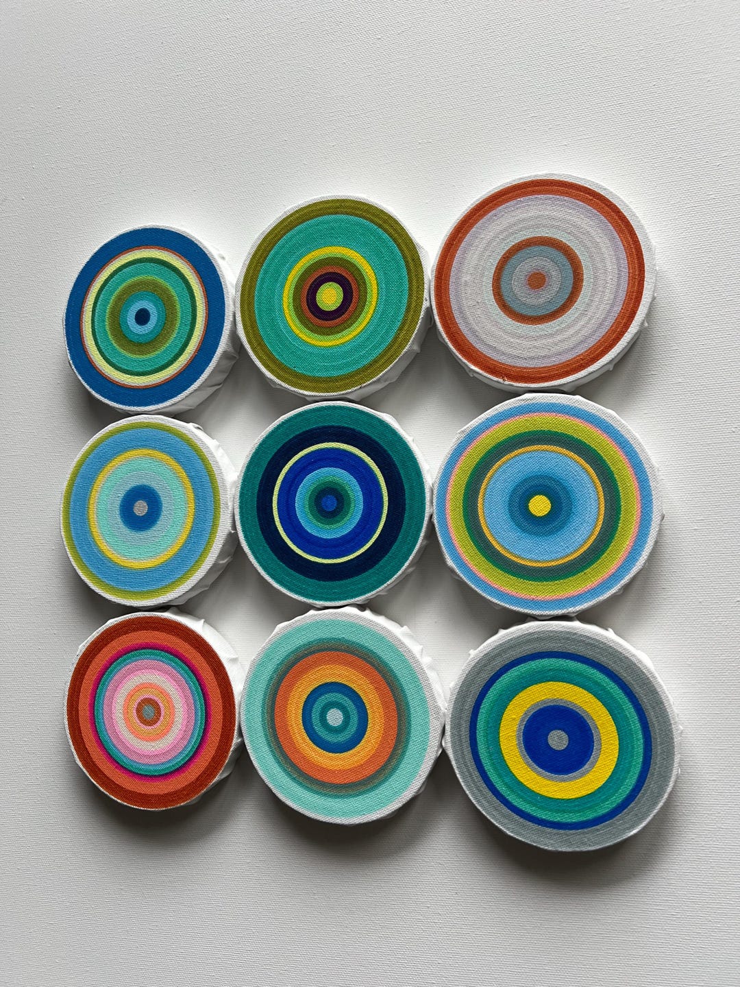 Abstract Canvas 9 Circle Paintings, Multicolored Eclectic Design ...