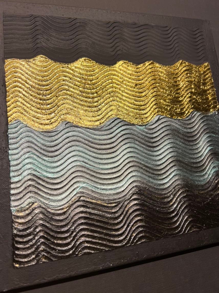 Black Textured Art, Plaster Canvas Panel 10x10, Black, Gold, Blue ...