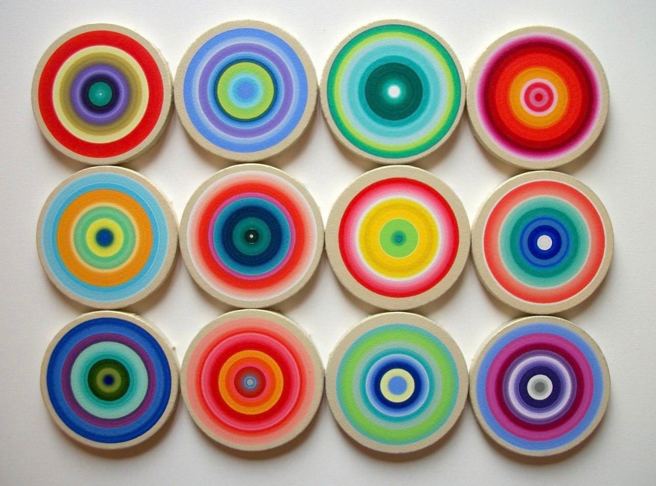 Modern Abstract Circle Canvas Art Multicolored Eclectic Design ...