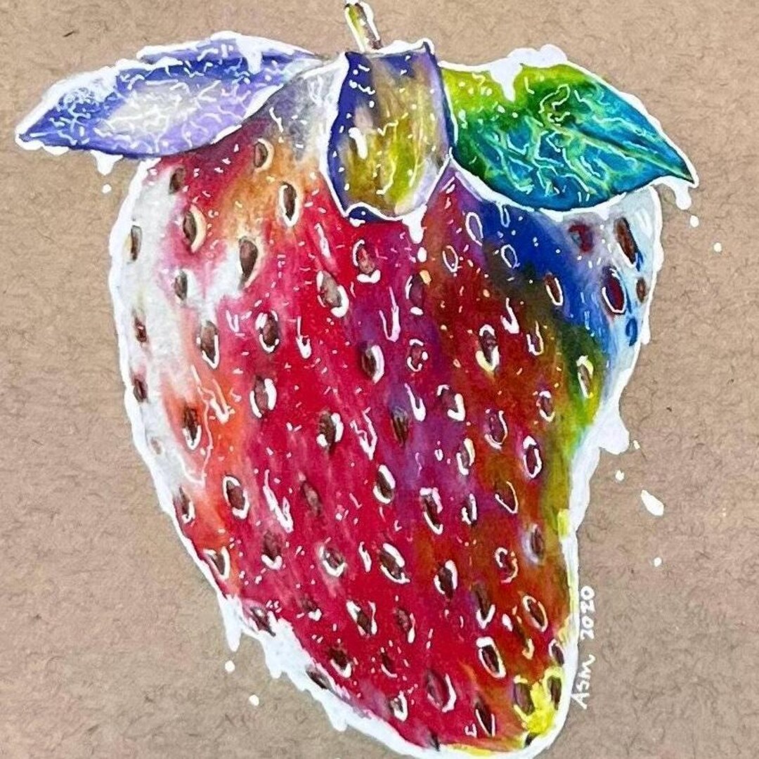 Strawberry Colored Pencil Drawing Print, Kitchen Food Art (8x8) - Etsy