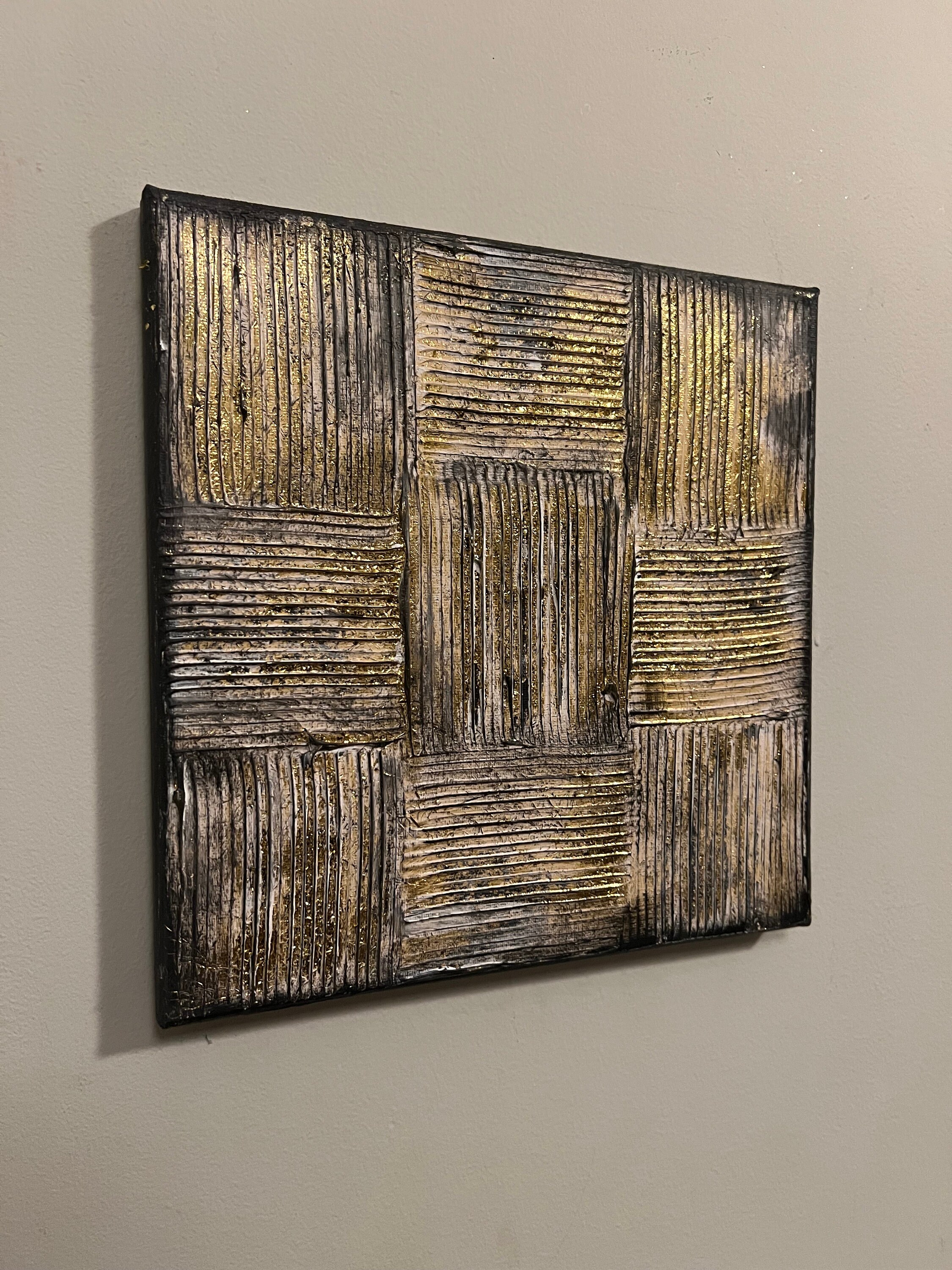 Gold, White, Black, Square Pattern Canvas Art, Modern Gallery Wall Art ...