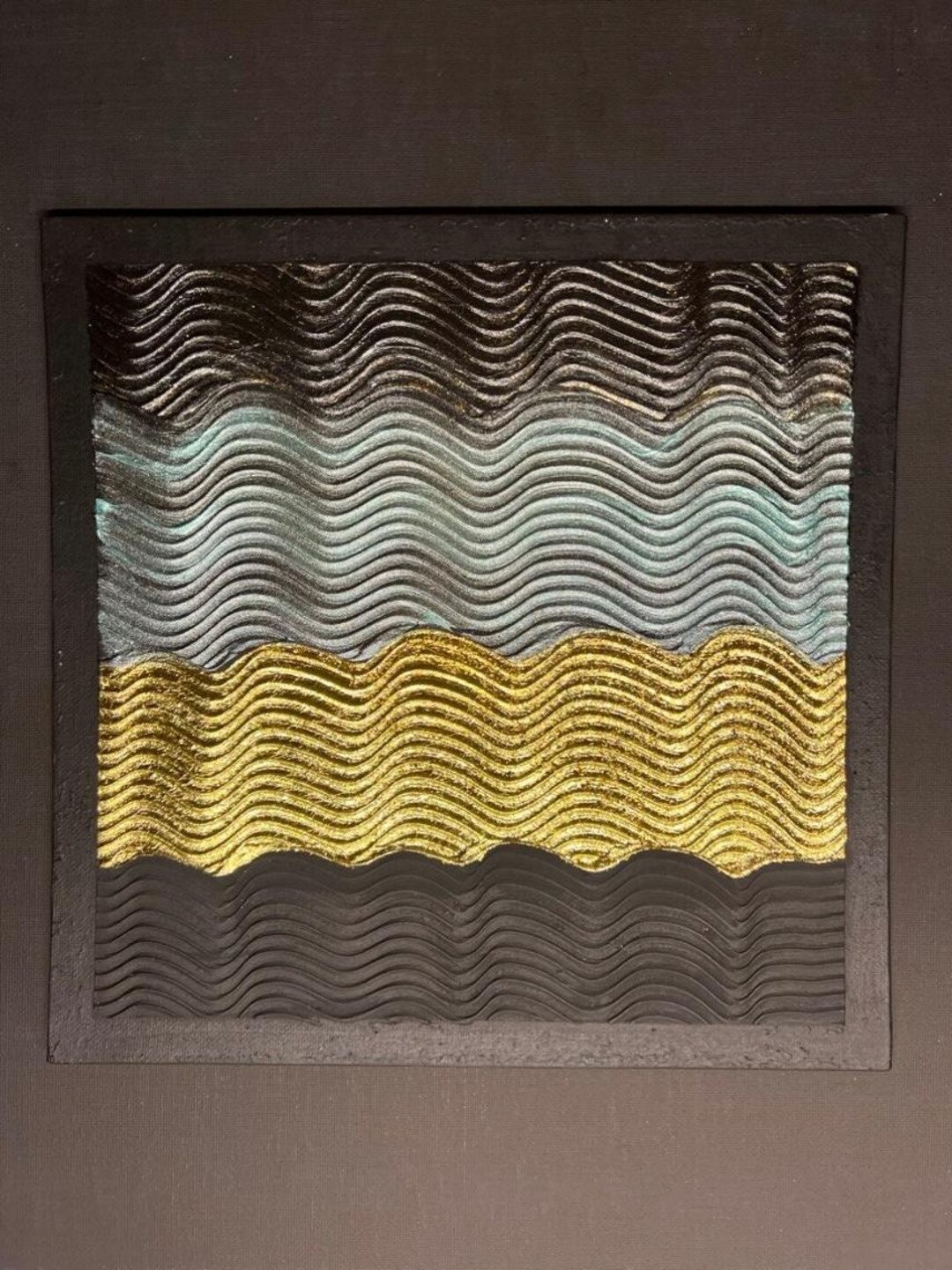 Black Textured Art, Plaster Canvas Panel 10x10, Black, Gold, Blue ...