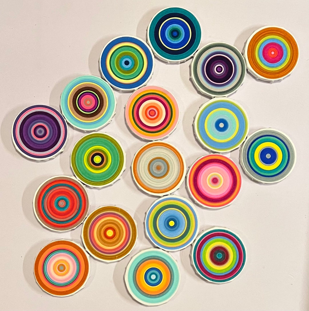 18 Circle Paintings on Canvas, Abstract Multicolored Eclectic Design ...