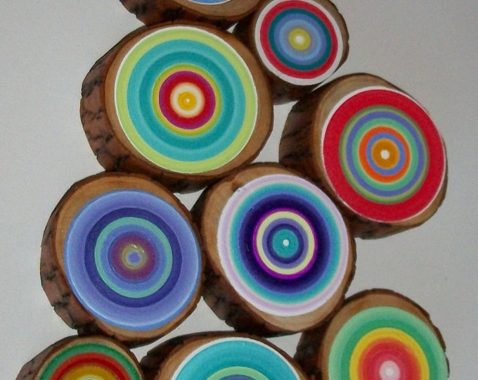 Tree Rings Set of 9 Happy Bright Summer Colors Abstract Paintings on ...