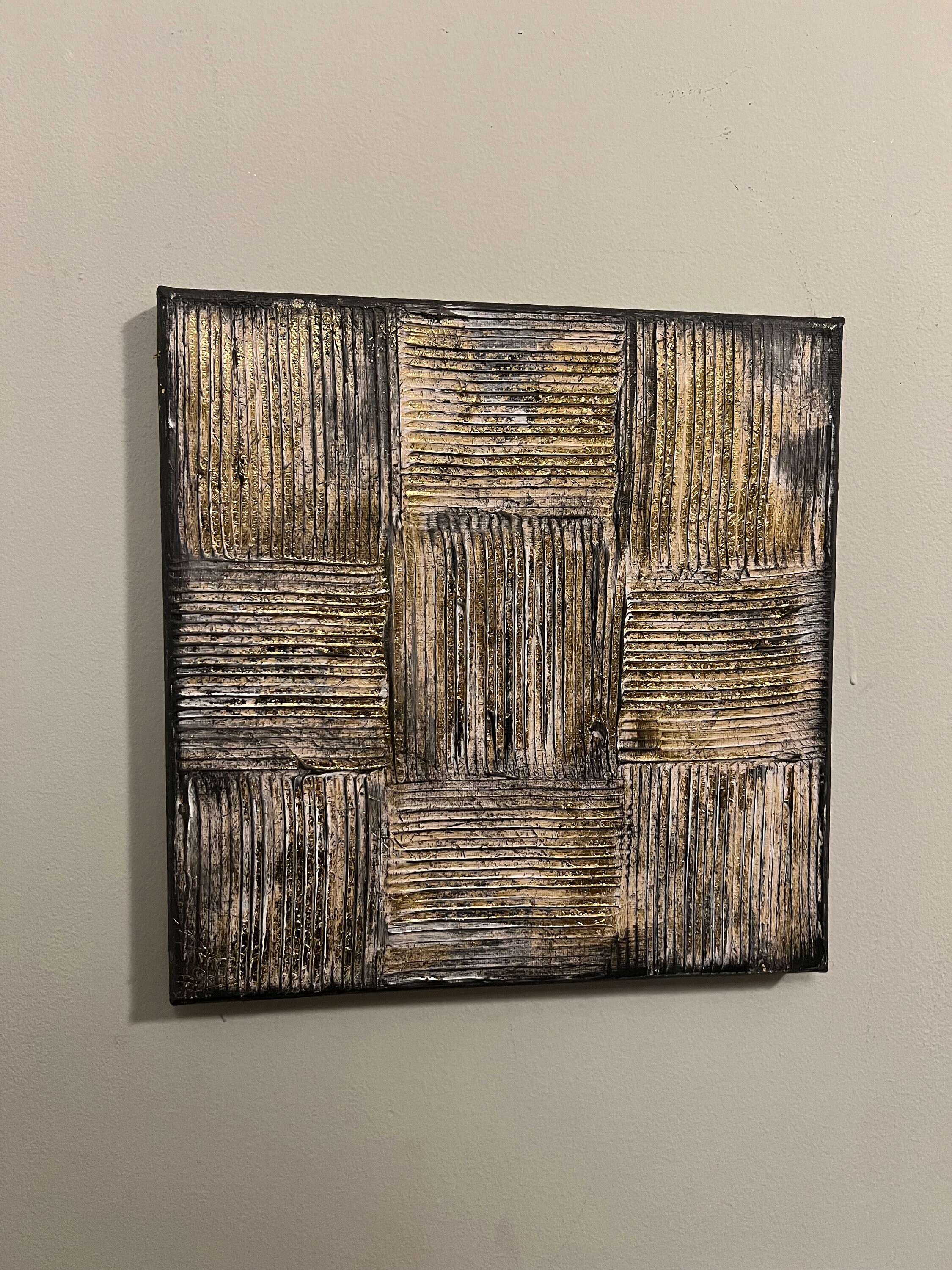 Gold, White, Black, Square Pattern Canvas Art, Modern Gallery Wall Art ...