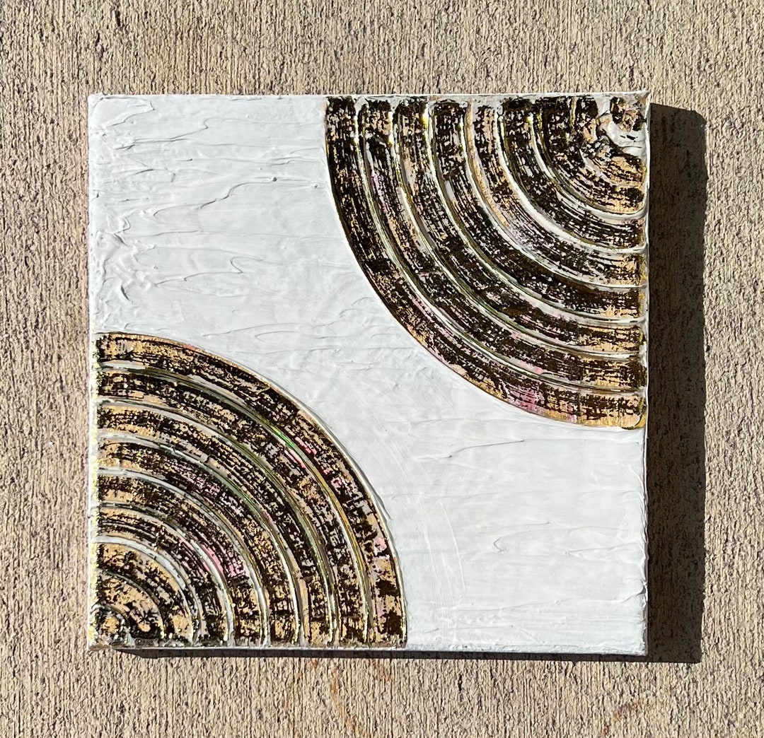 Plaster White Textured Canvas, Gold Leaf Circles Pattern, 8x8 Stretched ...