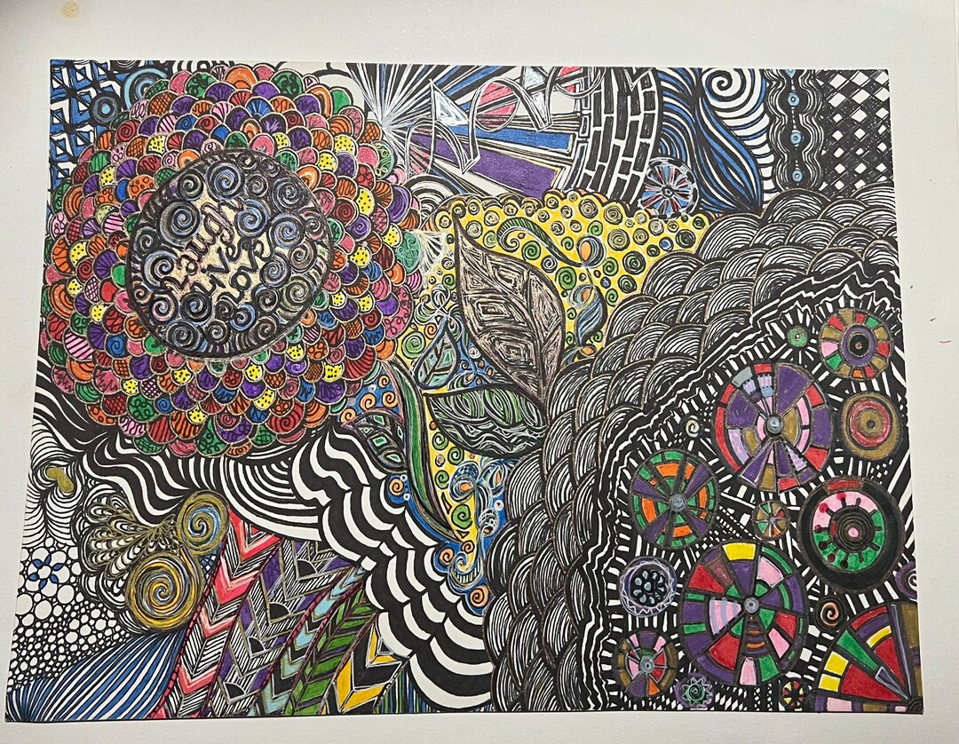 Original Drawing on Paper, 12x9 Metallics, Shiny Matte Colors, Bold and ...