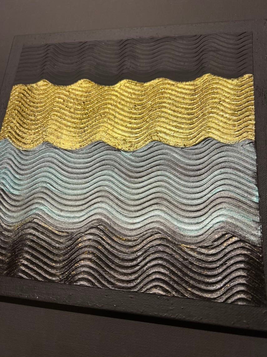 Black Textured Art, Plaster Canvas Panel 10x10, Black, Gold, Blue ...