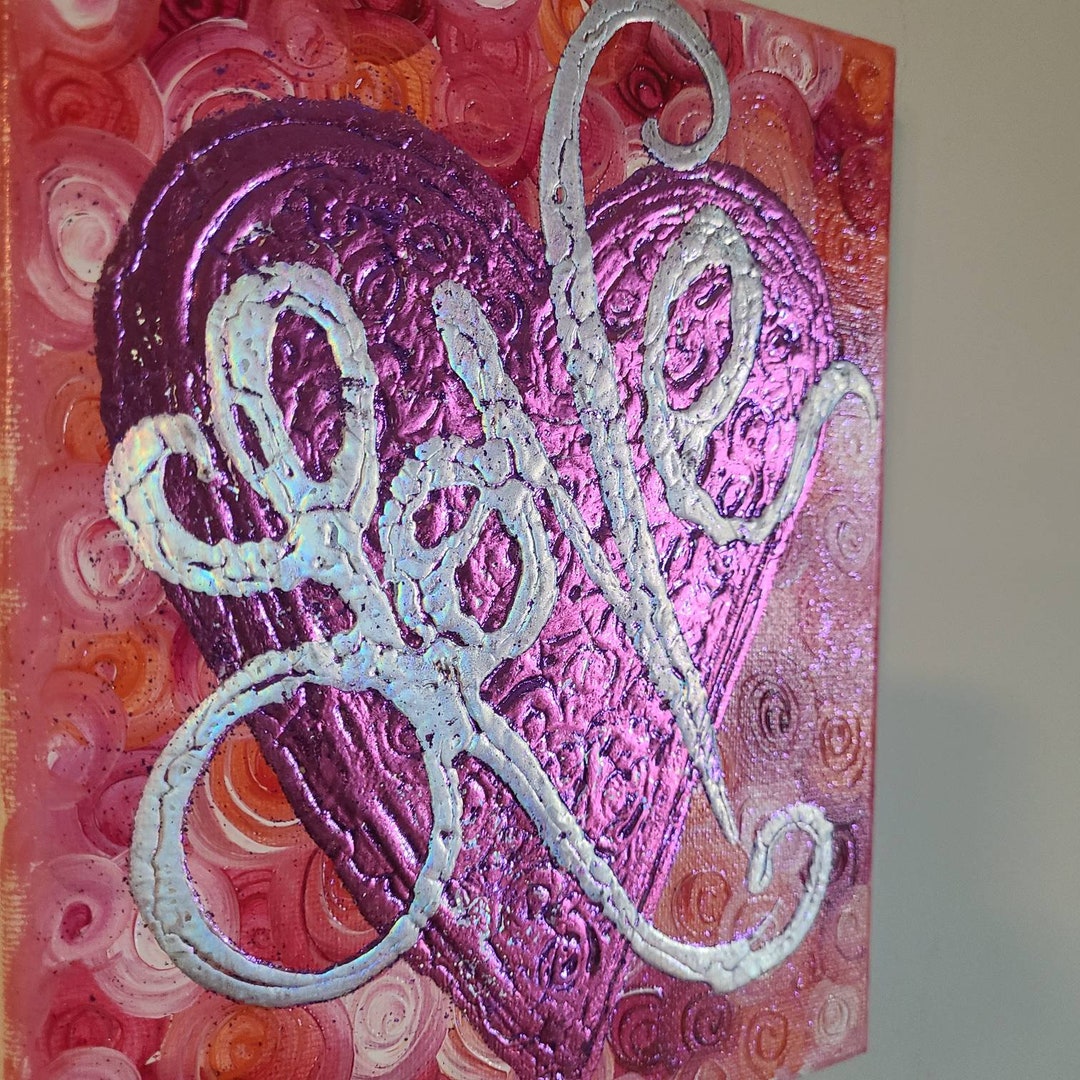 Love Painting, Heart Original Acrylic on 8x10 Canvas Holographic Colors ...