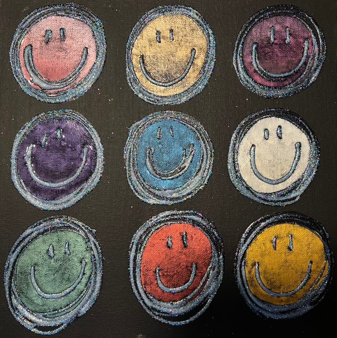 Happy Colorful Abstract 10x10 Square Painting on Canvas Panel Board ...