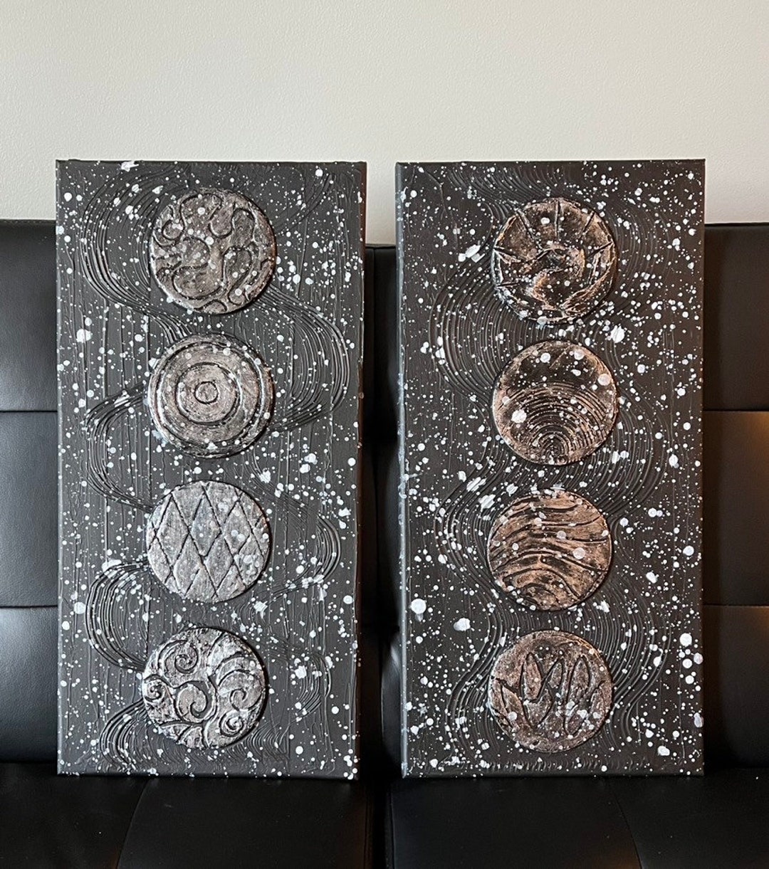 Textured Wall Art, 2 Piece Set, Black, White, Chrome Silver, Plaster ...