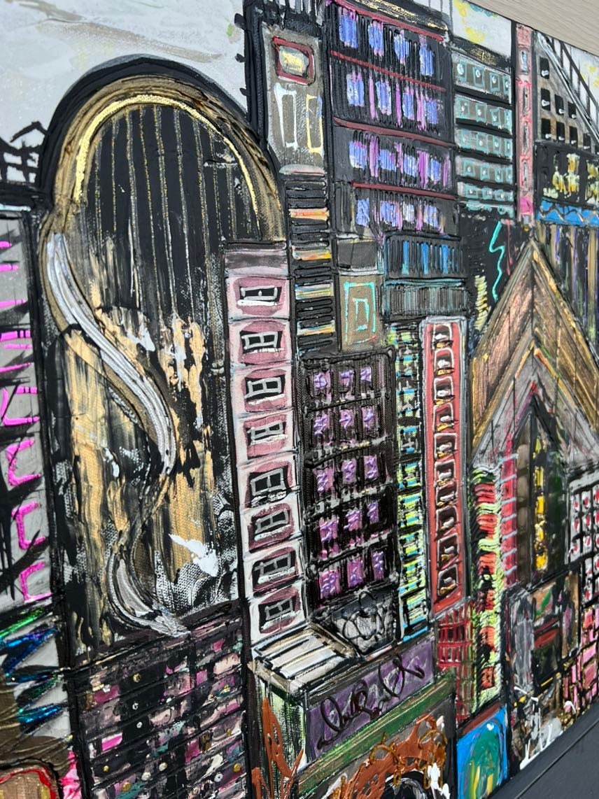City Painting Big Original Acrylic on Canvas Gold Leaf Textured Modern ...
