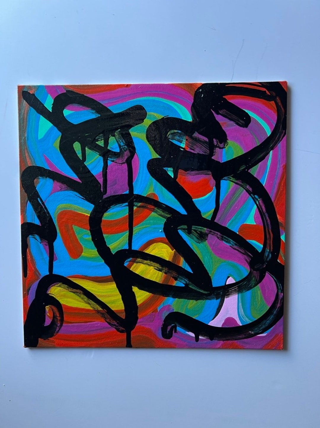 Abstract Canvas Panel Art Board 10x10 Square, Modern Bright Vibrant ...