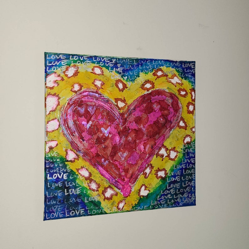 Heart Original Abstract Acrylic Painting, Iridescent Colorful Love ...