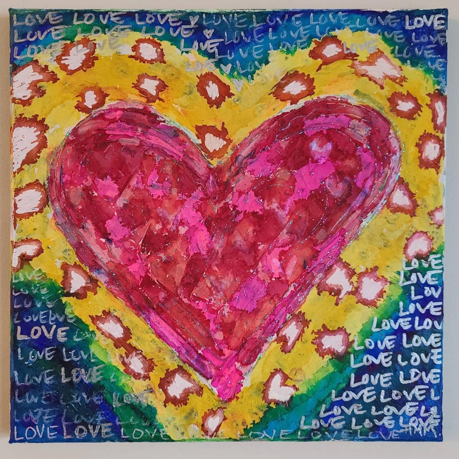 Heart Original Abstract Acrylic Painting, Iridescent Colorful Love ...