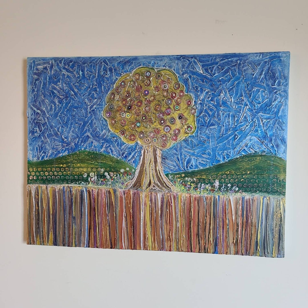 Textured Tree Landscape Original Painting, 18x24 Canvas, Dimensional ...