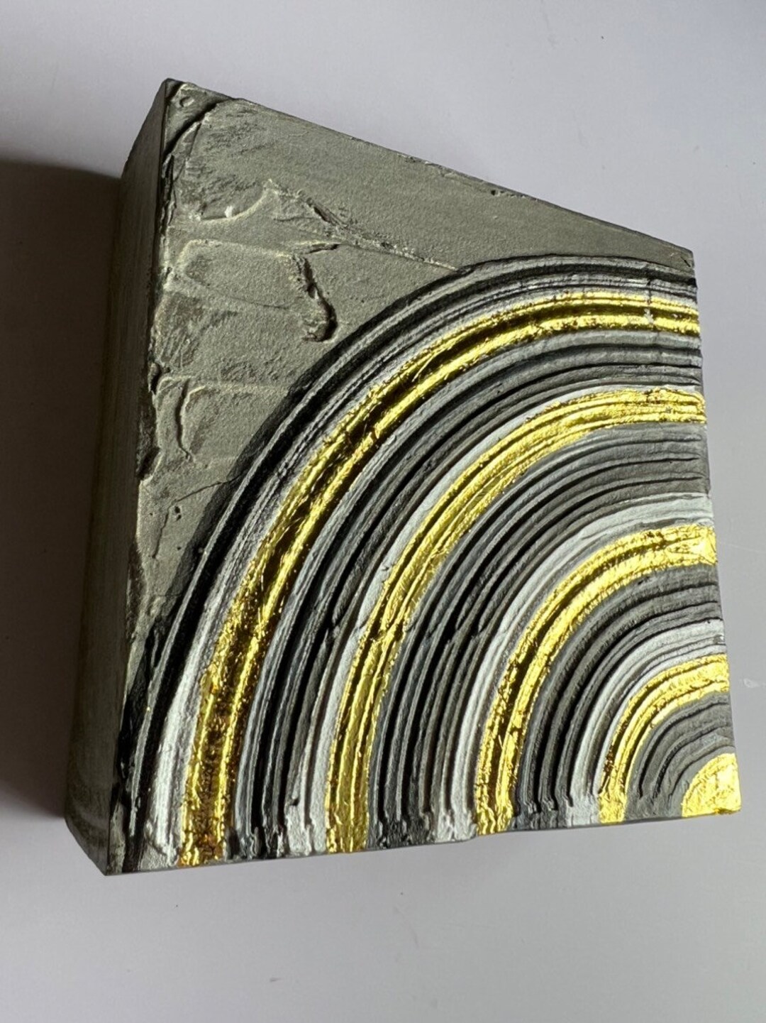 Original Textured Plaster Acrylic and Gold Leaf on 5x5.5 Wood Black ...