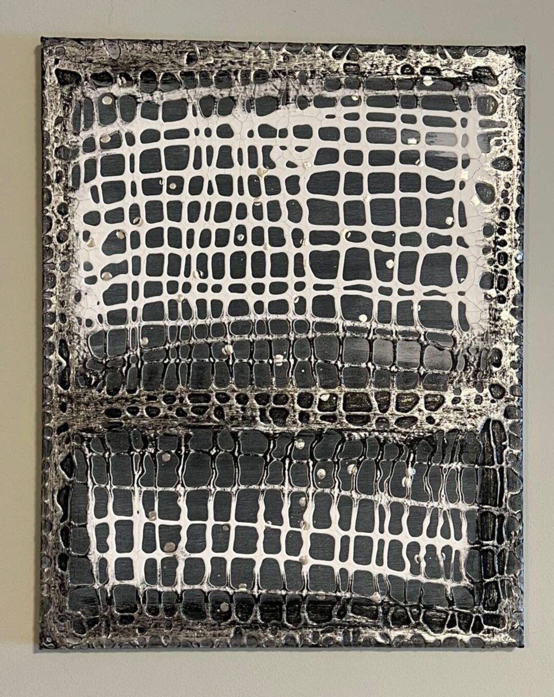 Abstract Black White Gray 3d Design, Original Painting, Silver Foil, 4 ...