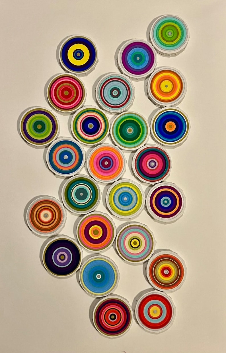 Modern Abstract Circle Canvas Art Multicolored Eclectic Design ...