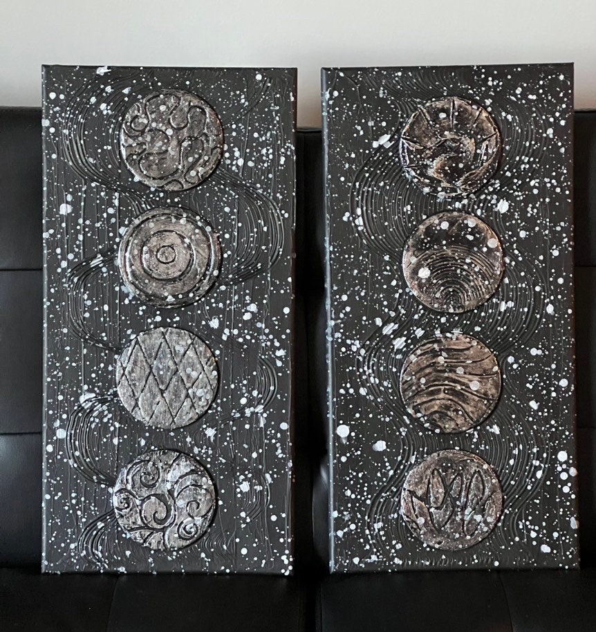 Textured Wall Art, 2 Piece Set, Black, White, Chrome Silver, Plaster ...