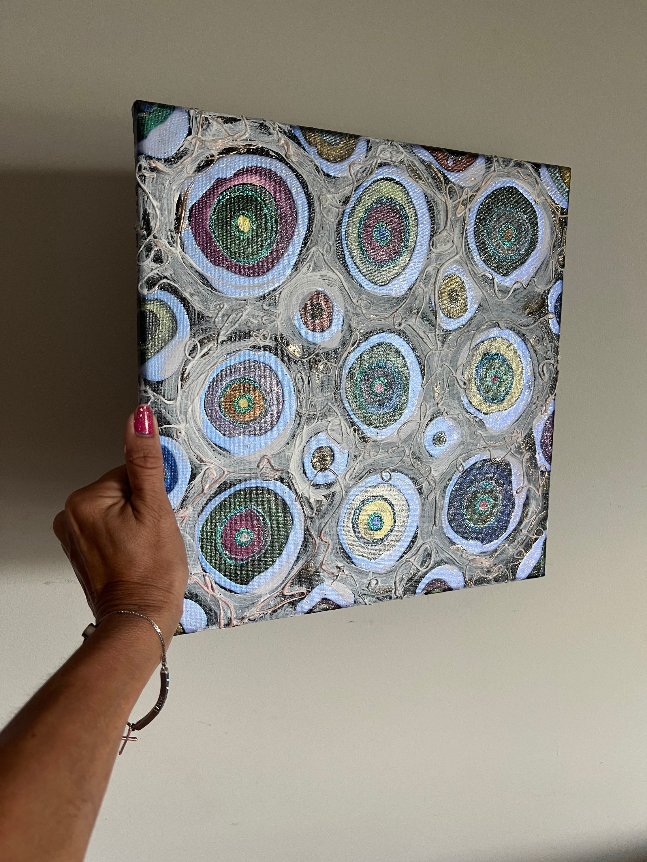 Mid Century Modern Circle Painting, Dimensional Abstract Art, 12x12 ...