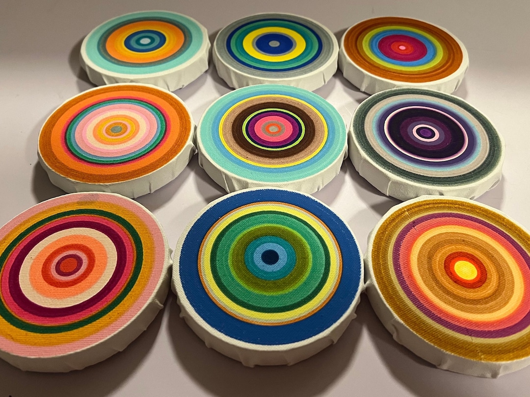 9 Canvas Circle Art, Modern Abstract Multicolored Eclectic Design ...