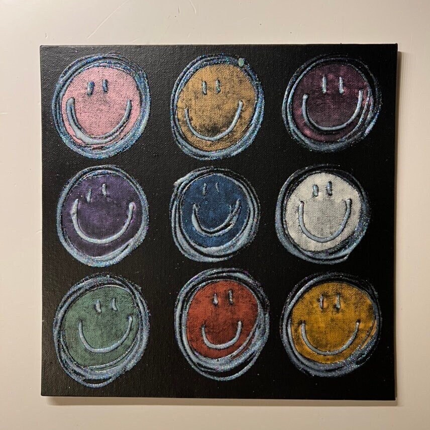 Happy Colorful Abstract 10x10 Square Painting on Canvas Panel Board ...