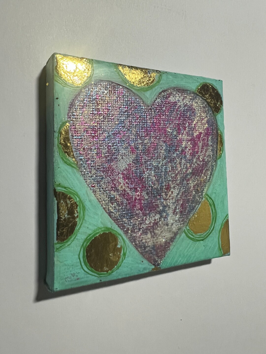 Heart Painting 3x3 Painting on Canvas, Acrylic, Colorful Shiny, Glitter ...