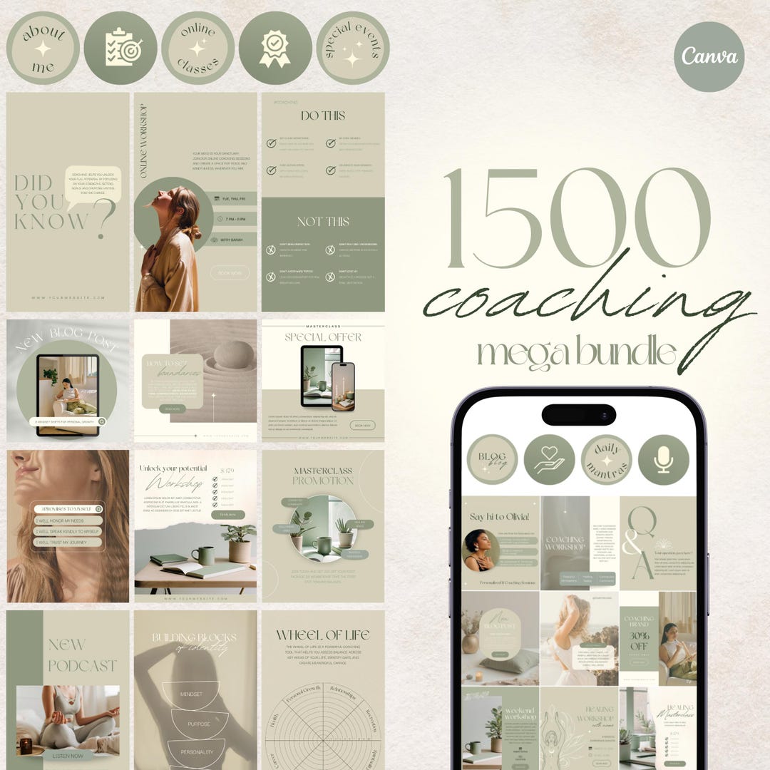 1500 Coaching Instagram Templates: Life Coach Social Media Bundle ...