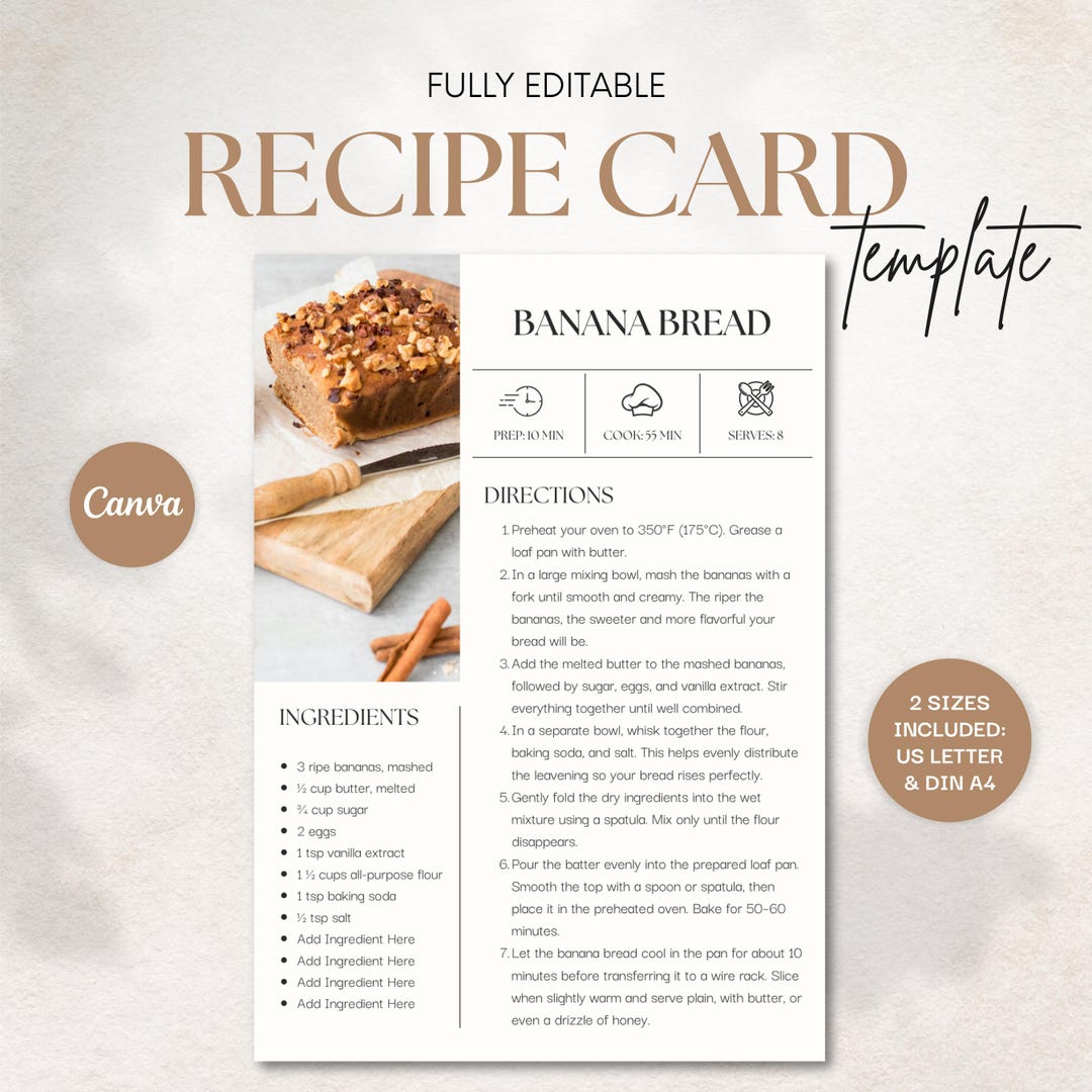 Simple Recipe Card Template: Printable Recipe Journal Sheet (canva) - Etsy