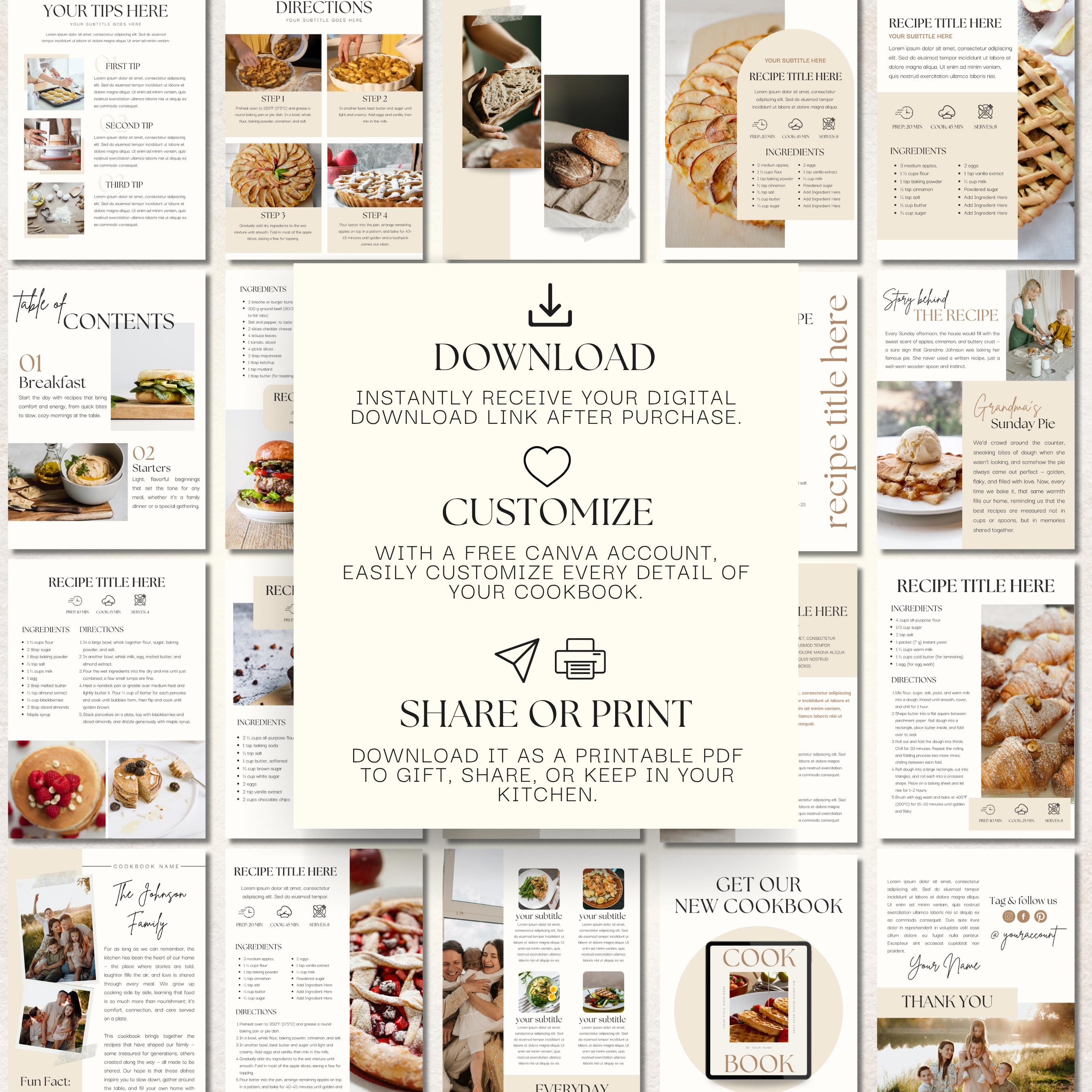 Printable Family Cookbook Template: Digital & Custom Recipe E-book ...