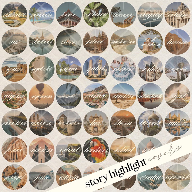 Travel Instagram Story Highlight Covers: 192 Country Icons (canva) - Etsy