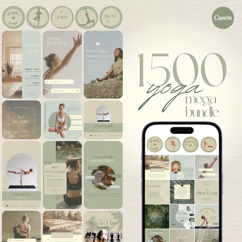 1500 Yoga Instagram Template Bundle: Yoga Studio & Instructor Social ...