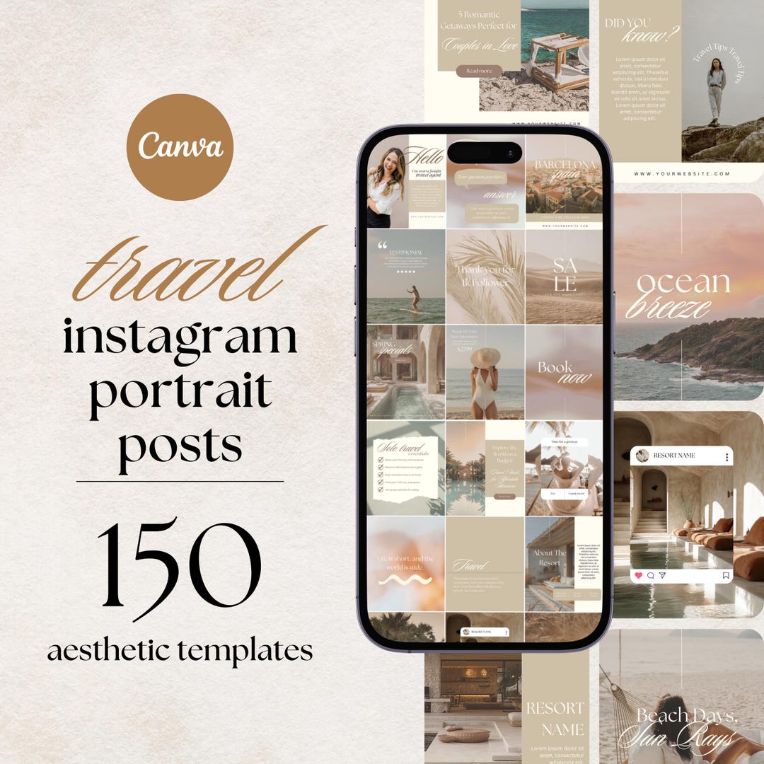 Travel Instagram Post Portrait Template, Aesthetic Blogger Instagram ...