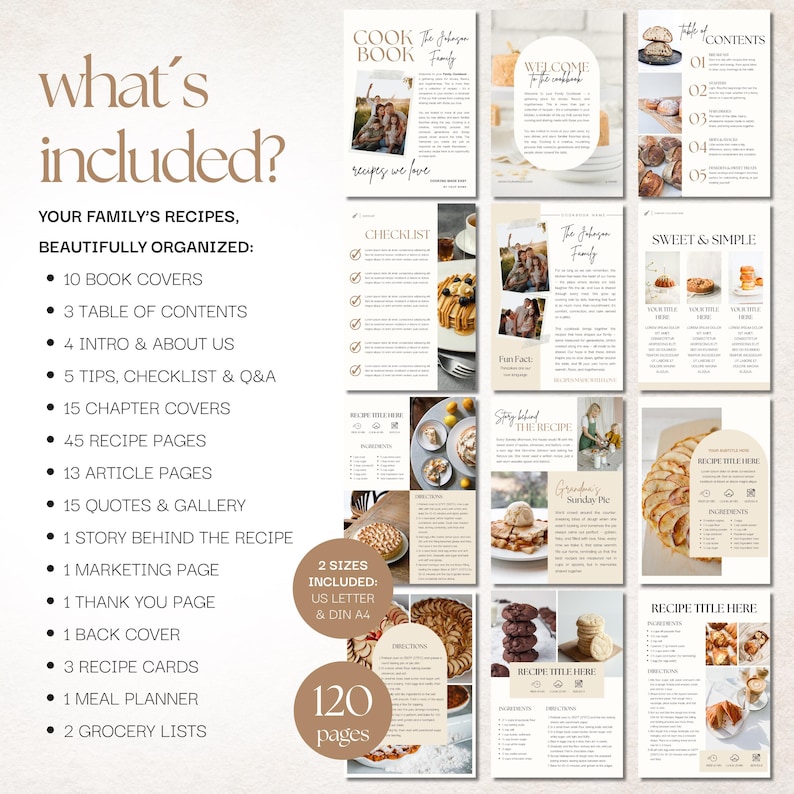 Family Cookbook Template: 120 Page Digital & Custom Recipe Ebook ...