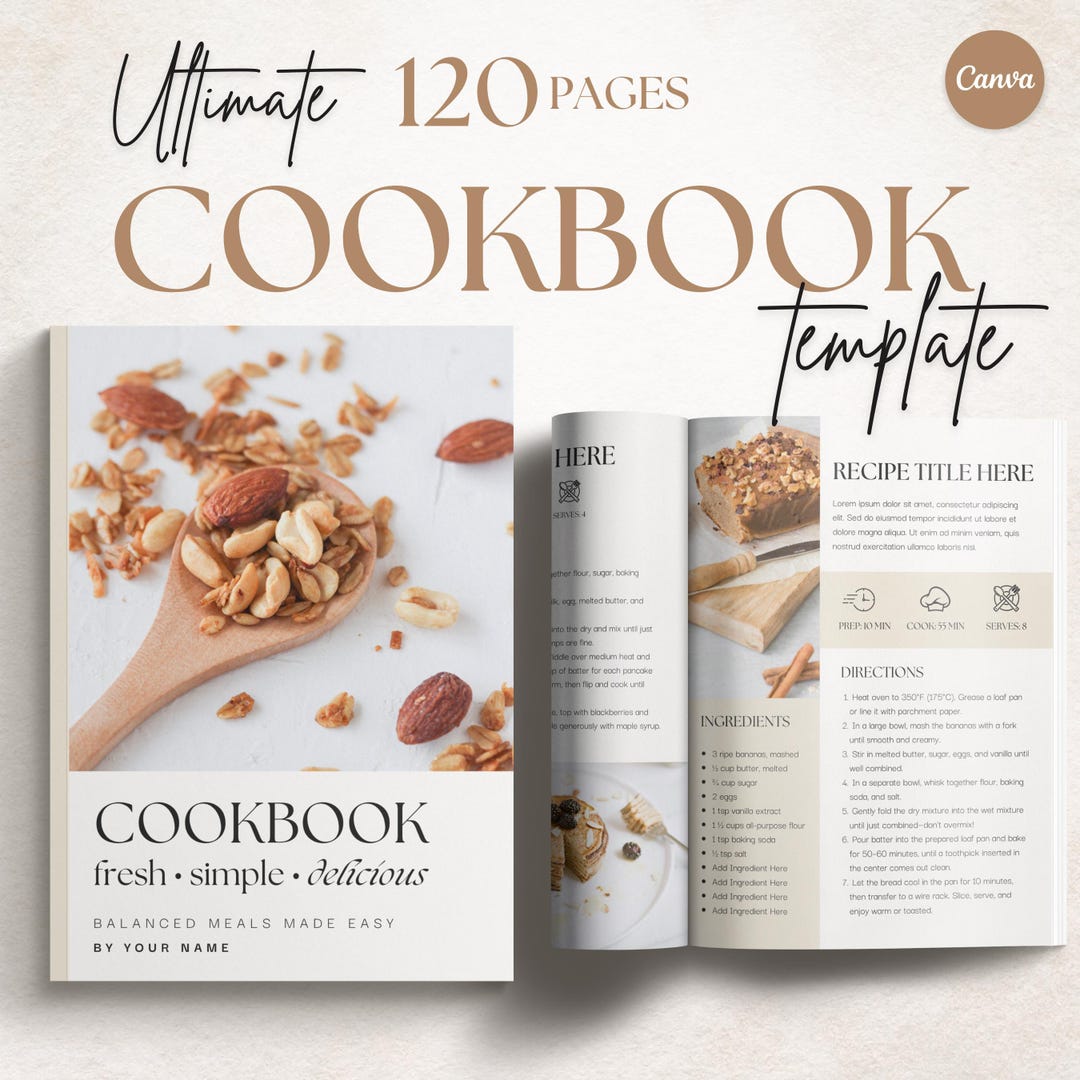 Recipe E-book Template: 120 Page Digital & Custom Cookbook (printable ...