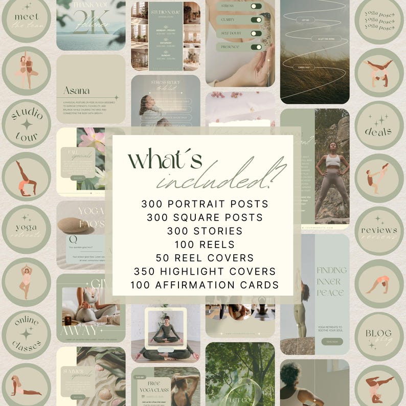 1500 Yoga Instagram Template Bundle: Yoga Studio & Instructor Social ...