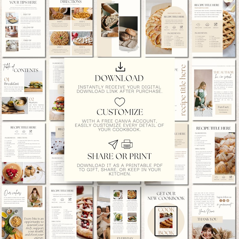 Recipe E-book Template: 120 Page Digital & Custom Cookbook (meal ...