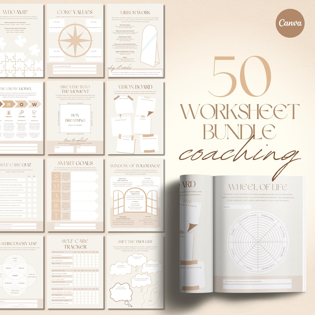 Coaching & Therapy Worksheets: Life Coach Ebook + Printable Tools (50 ...
