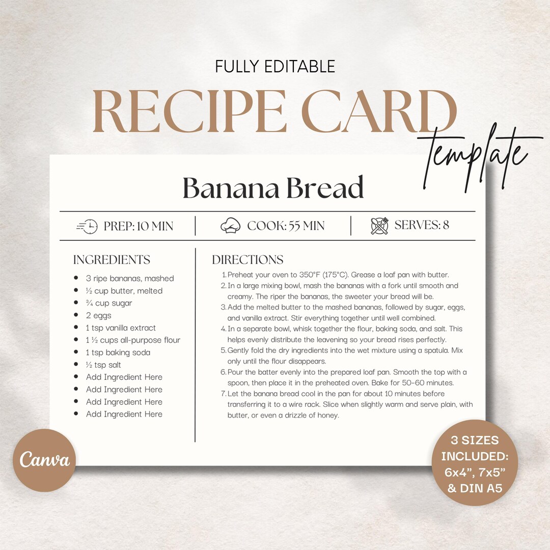 Recipe Card Template: Printable Recipe Journal Page for Cooking (canva ...