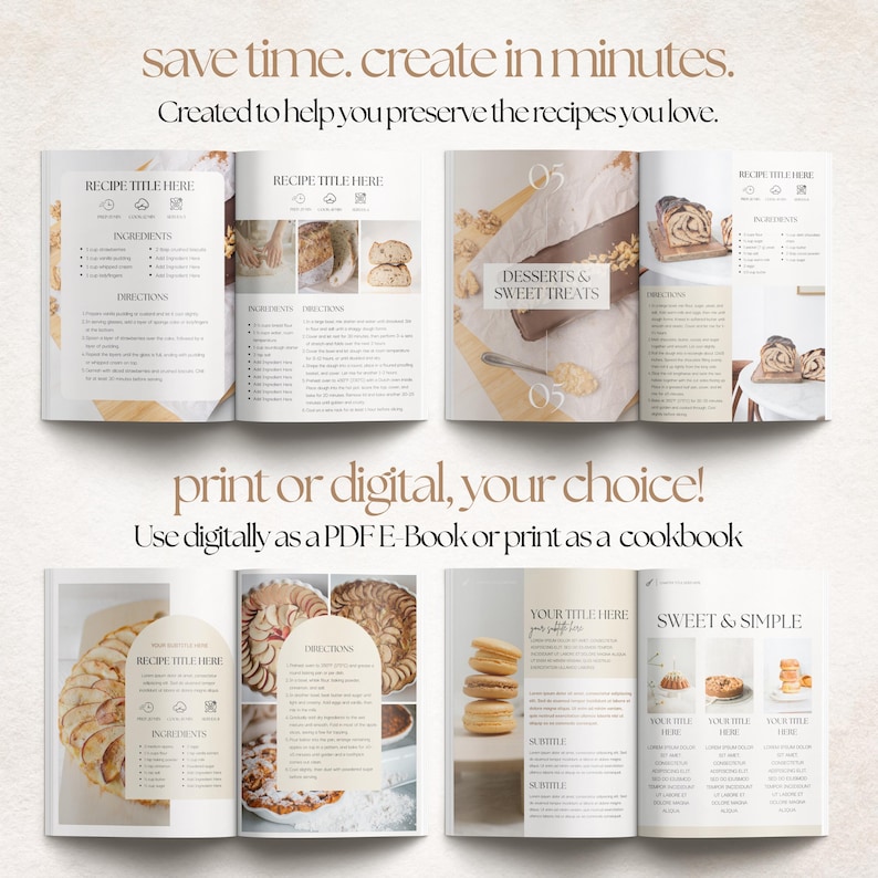 Recipes Book Template: Printable Family Cookbook (digital & Custom ...