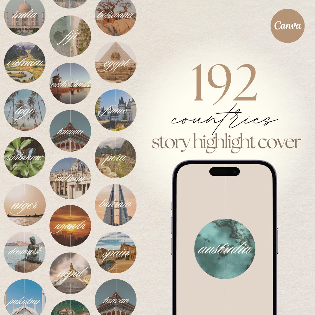 Travel Instagram Story Highlight Covers: 192 Country Icons (canva) - Etsy
