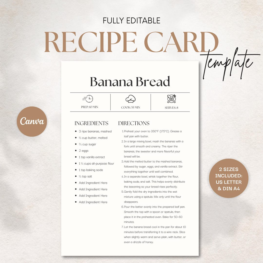 Recipe Card Template: Printable Recipe Page for Cooking (canva) - Etsy