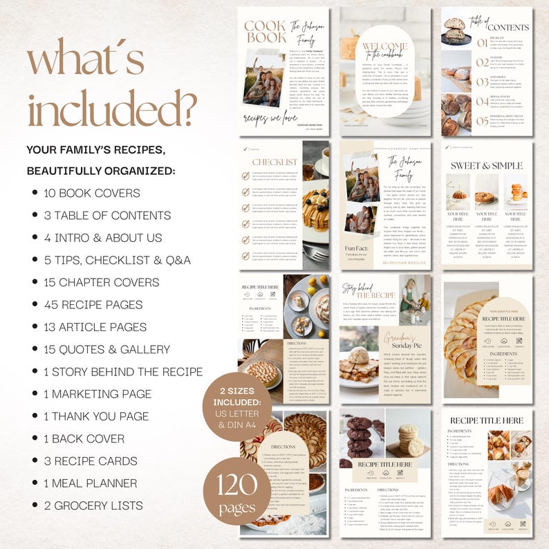 Recipes Book Template: Printable Family Cookbook (digital & Custom ...