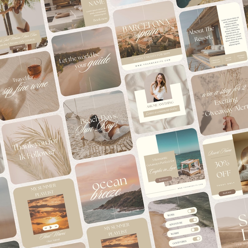 Travel Instagram Post + Story Template, Aesthetic Blogger Instagram ...