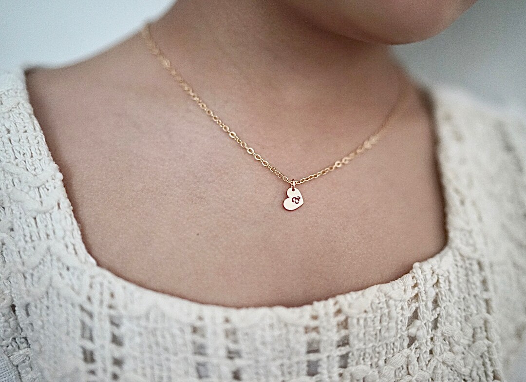 Gold Kids Necklace | Initial Heart Charm in 14k Gold Fill | Initial ...