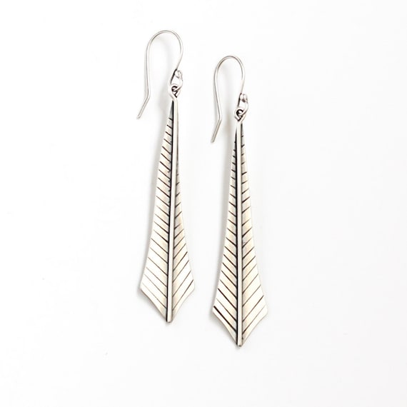 Silver Feather Earrings Artisan Cut Formed Hammered | Etsy